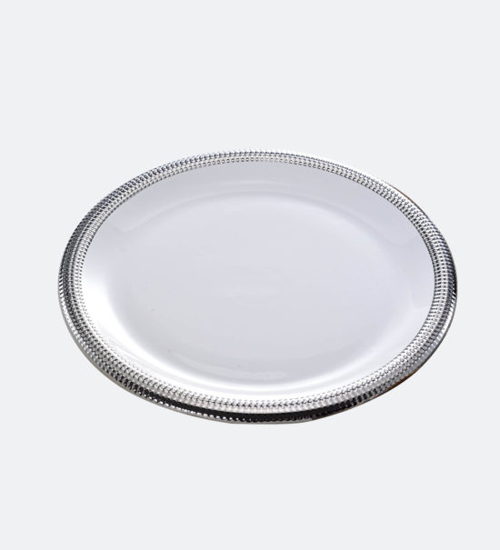 14″ Round Plate With Silver Dotted Pattern – House Hold